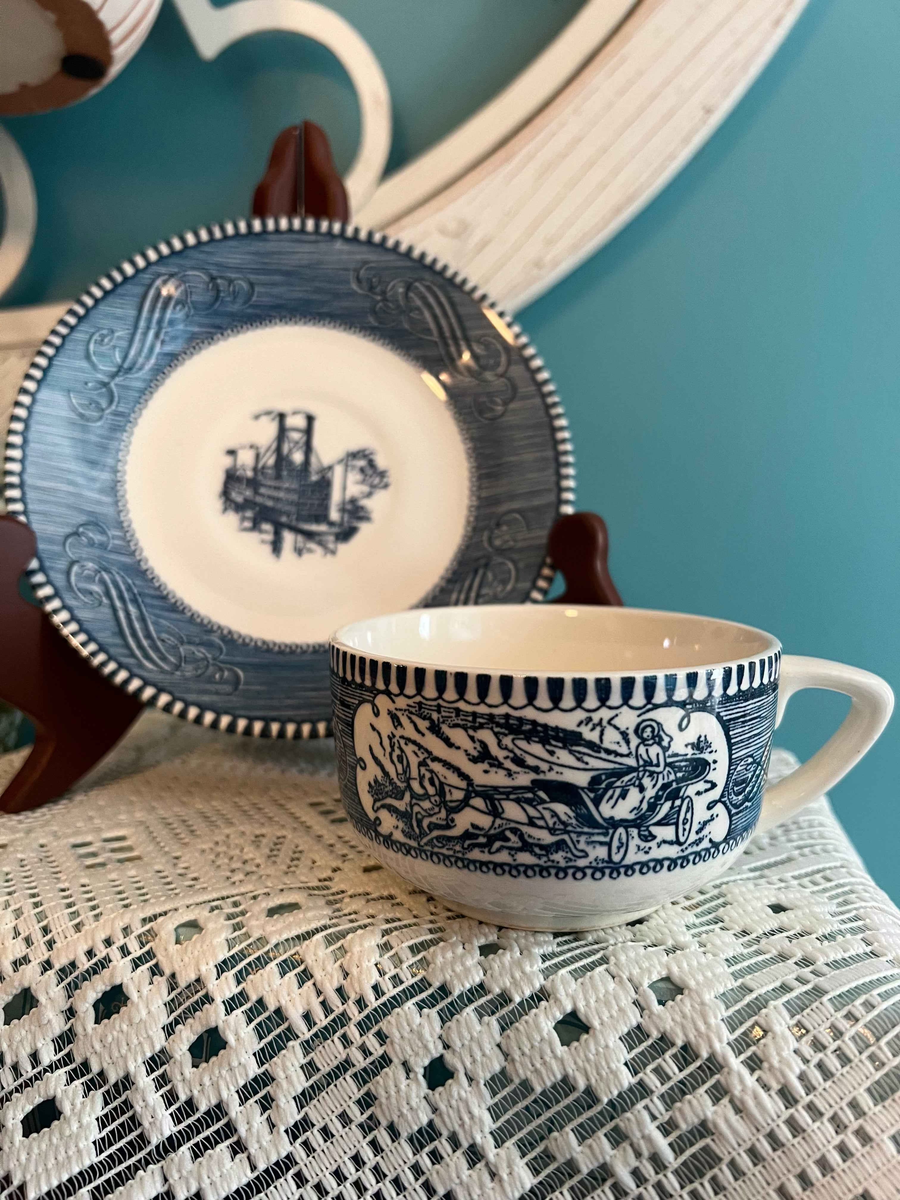 Vintage Currier and Ives Cup & Saucer | Low Water in the Mississippi ...